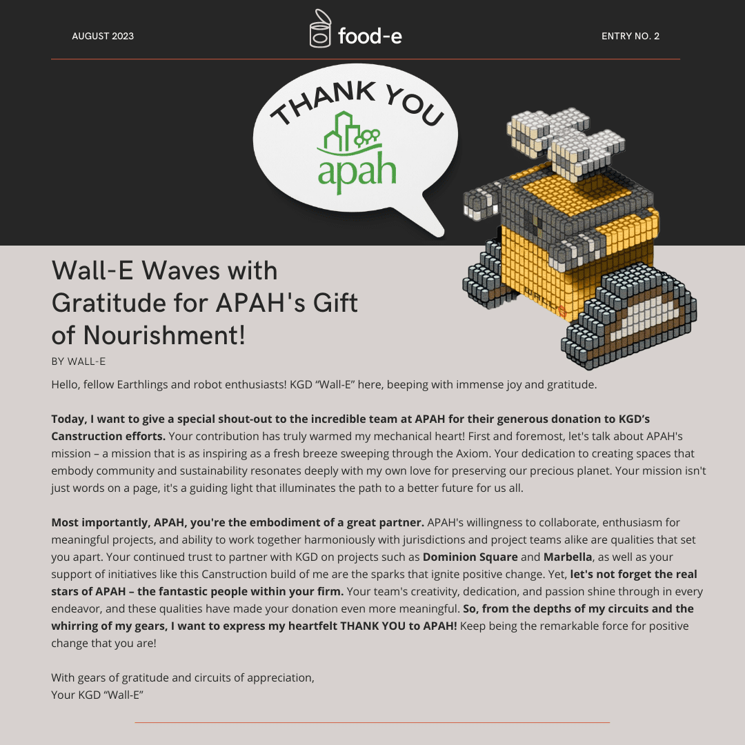 Thank you, APAH, from KGD "Wall-E!" - KGD Architecture